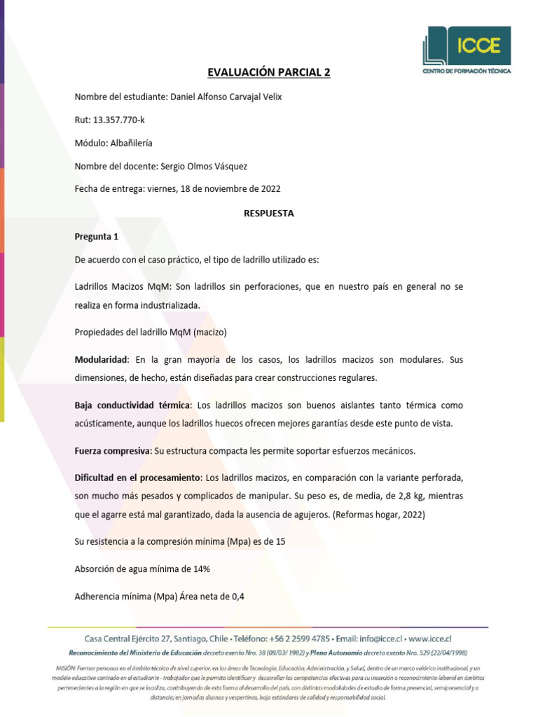 EVALUACIÓN PARCIAL 2 | PDF | Albañilería | Hormigón