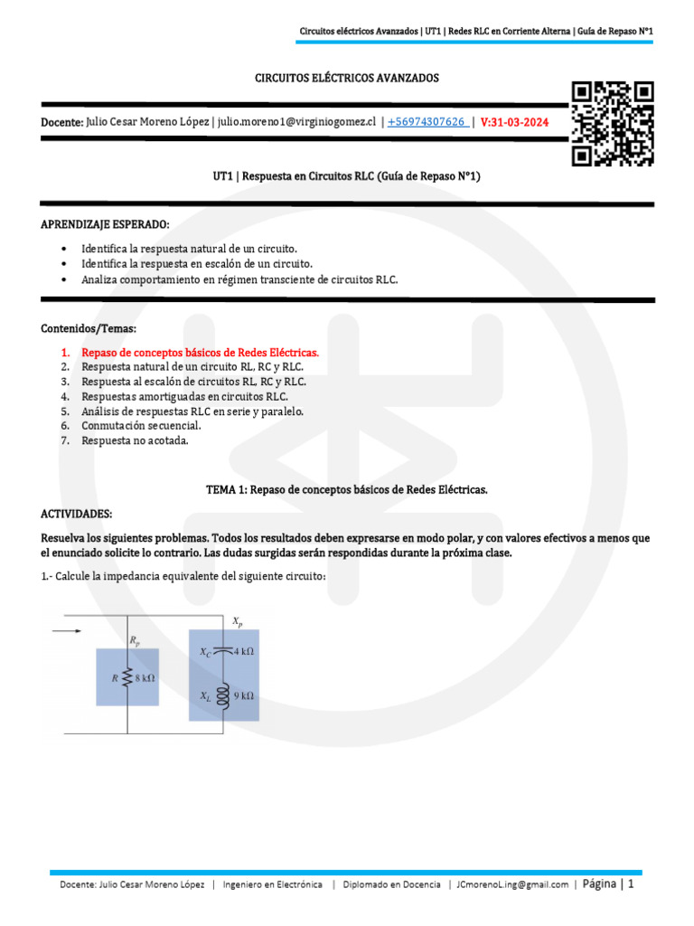 UT1 - 01A - Guia Ejercicios de Repaso N1 RLC - Circuitos Electricos Avanzados | PDF | Red ...