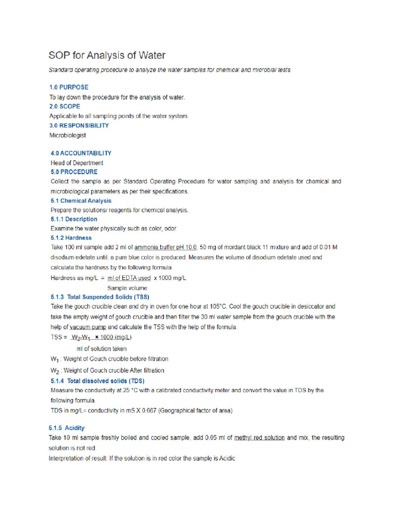 Potable Water Testing SOP | PDF