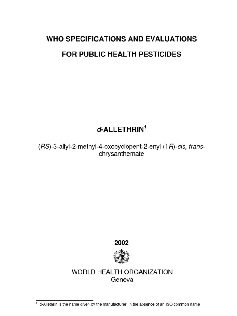 d-Allethrin Specifications and Evaluation | PDF | Specification ...