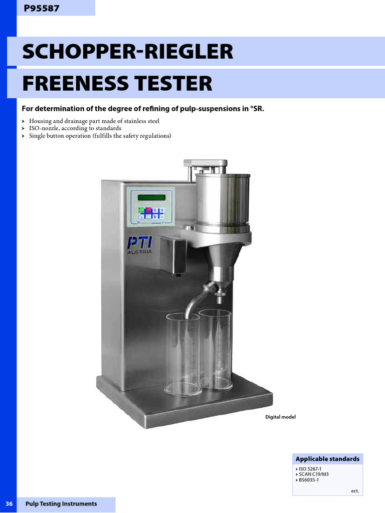Schopper-Riegler Freeness Tester Overview | PDF | Equipment