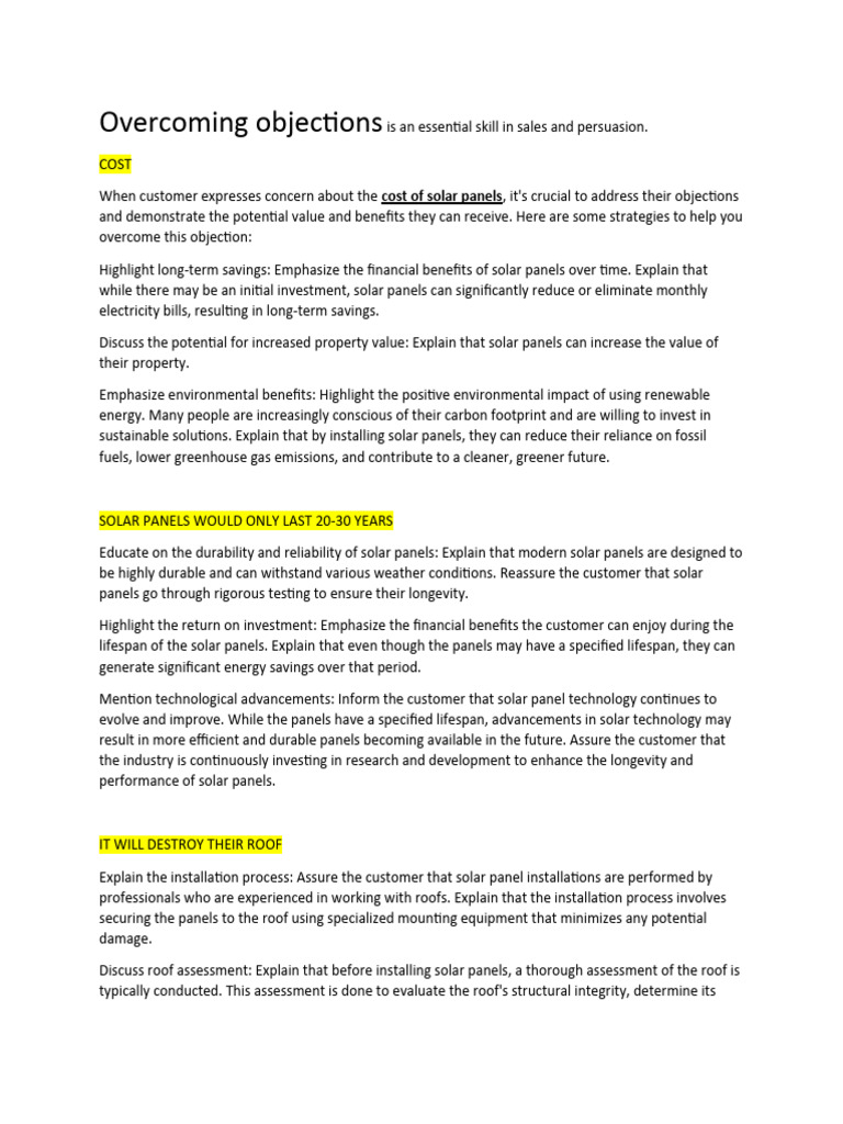 Overcoming Objections (Solar) | PDF | Photovoltaics | Efficient Energy Use
