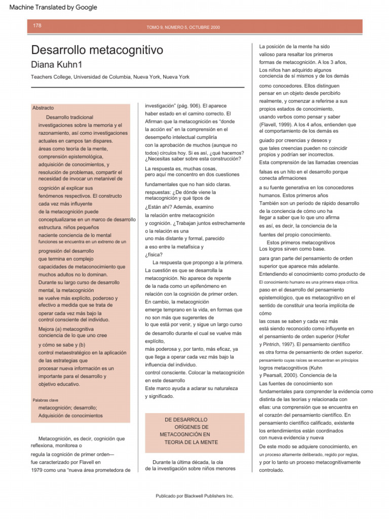 S5 - Kuhn Metacognitive Development | PDF | Metacognición | Teoria de la mente