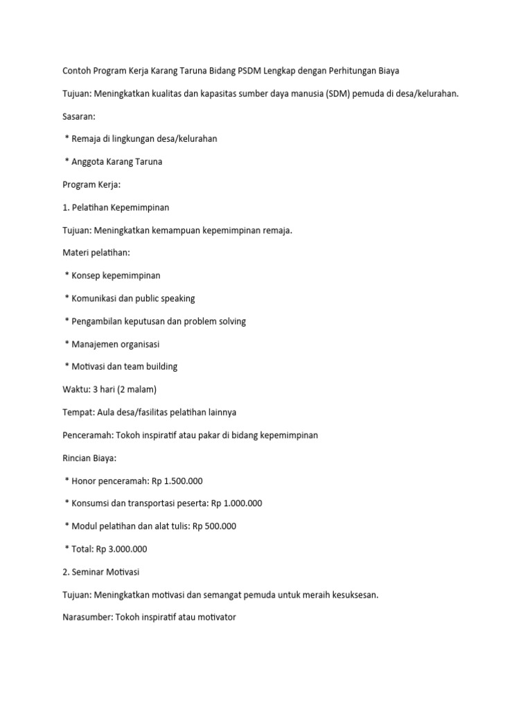 Program Kerja PSDM Karang Taruna | PDF