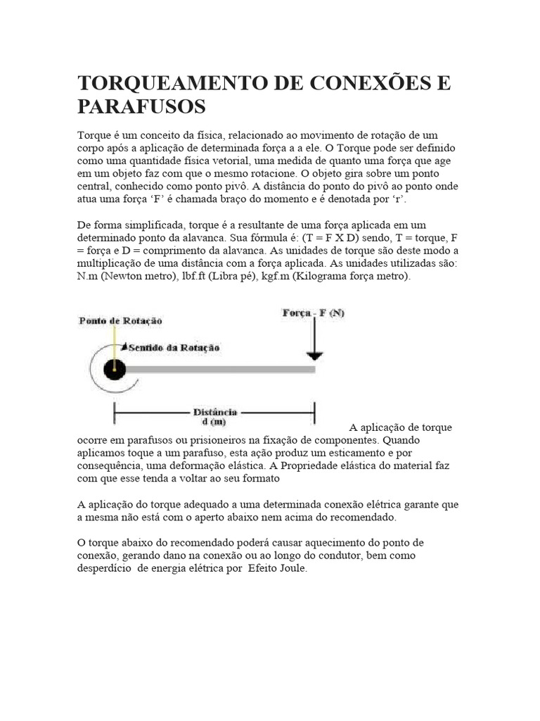 Torque em Conexões e Parafusos: Guia Prático | PDF | Torque | Força
