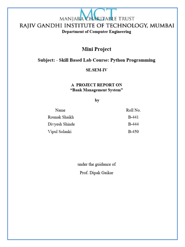Python Project Report Format | Download Free PDF | Banks | Cheque