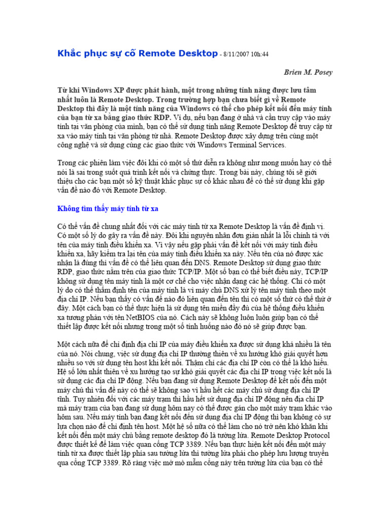 Khắc phục sự cố Remote Desktop | PDF