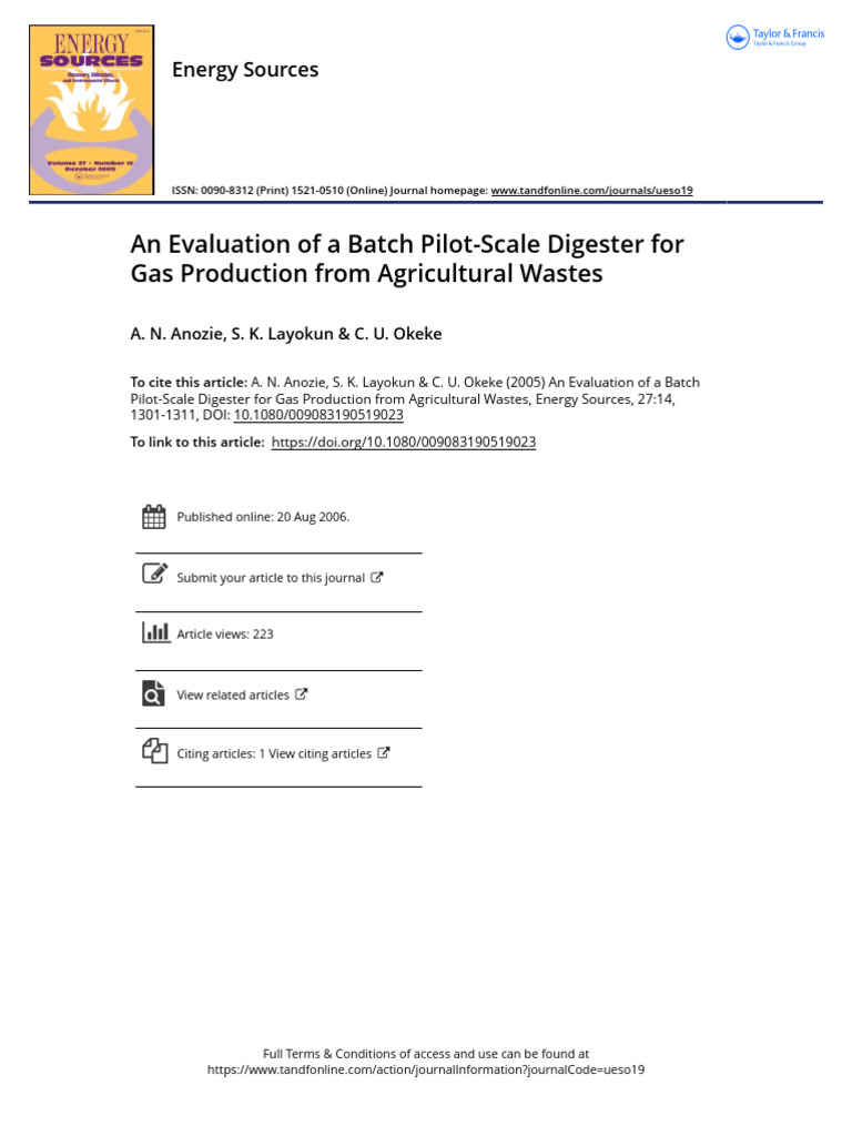 An Evaluation of a Batch Pilot-Scale Digester for Gas Production from ... An Evaluation of a Batch Pilot-Scale Digester for Gas Production from ...