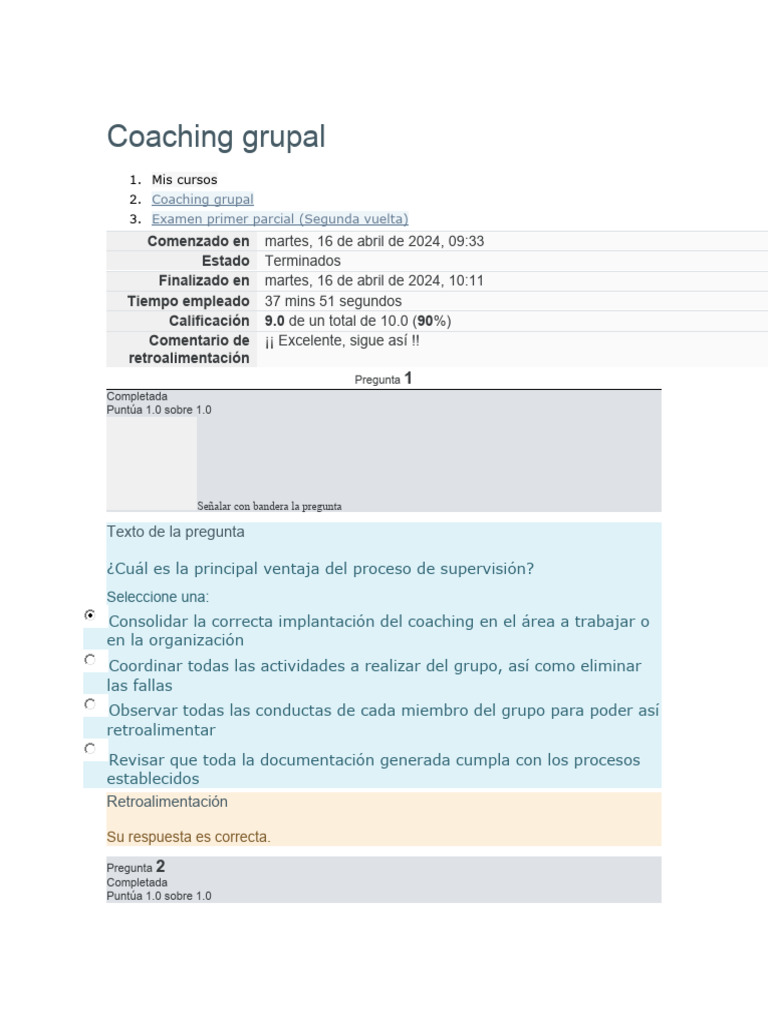 Coaching Grupal Examen Primer Parcial Segunda Vuelta | PDF | Sicología ...