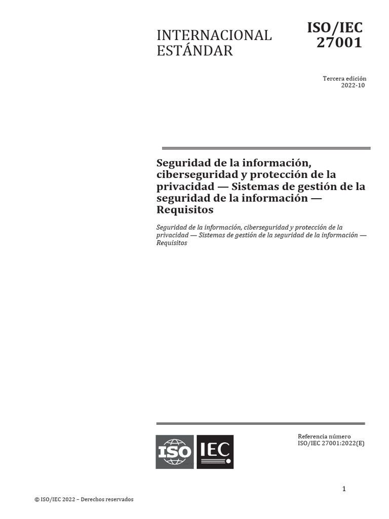 ISO - IEC - 27001-2022 Tecnologias de La Información | PDF | Organización internacional para la ...