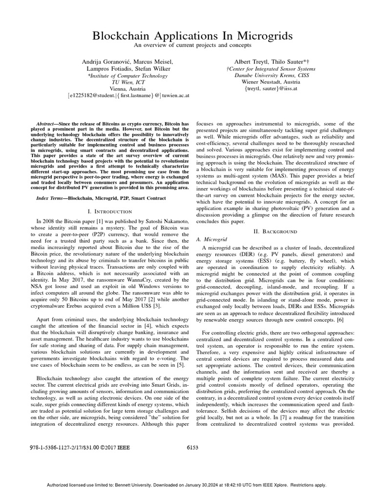 2017 Blockchain Applications in Microgrids - An Overview of Current Projects and Concepts | PDF