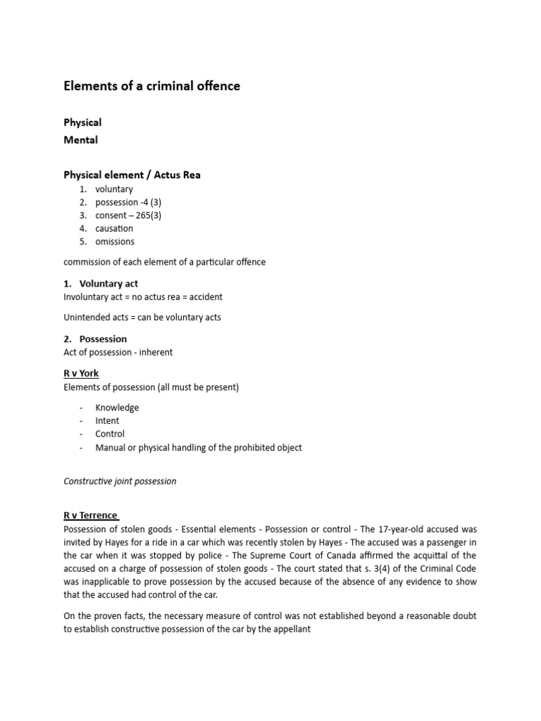 Key Elements of Criminal Offences | PDF | Common Law | Justice