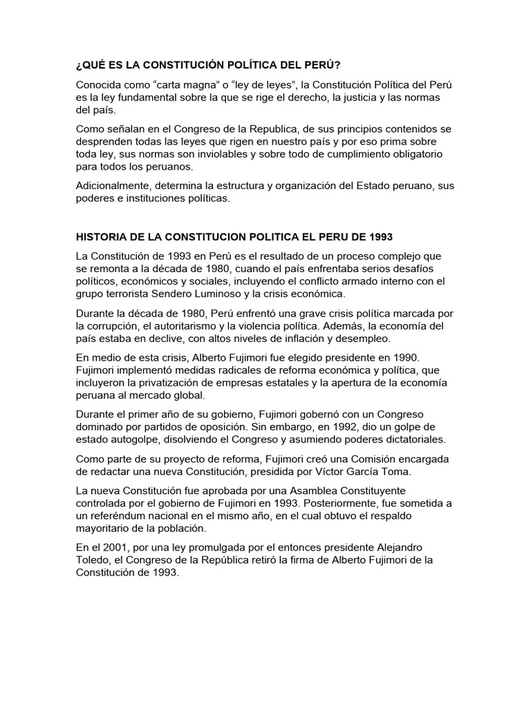 La Constitucion Del Peru 1993 Pdf Constitución Derecho Constitucional
