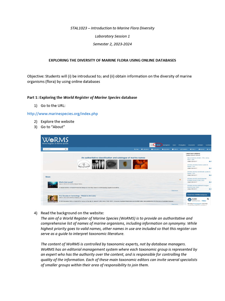Lab 1 - Exploring Diversity Online Databases - 2024.03 | PDF | Taxonomy (Biology) | Biological ...