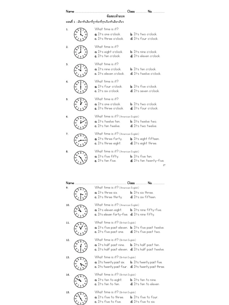Time-Related Multiple Choice Questions | PDF | Language Arts ...