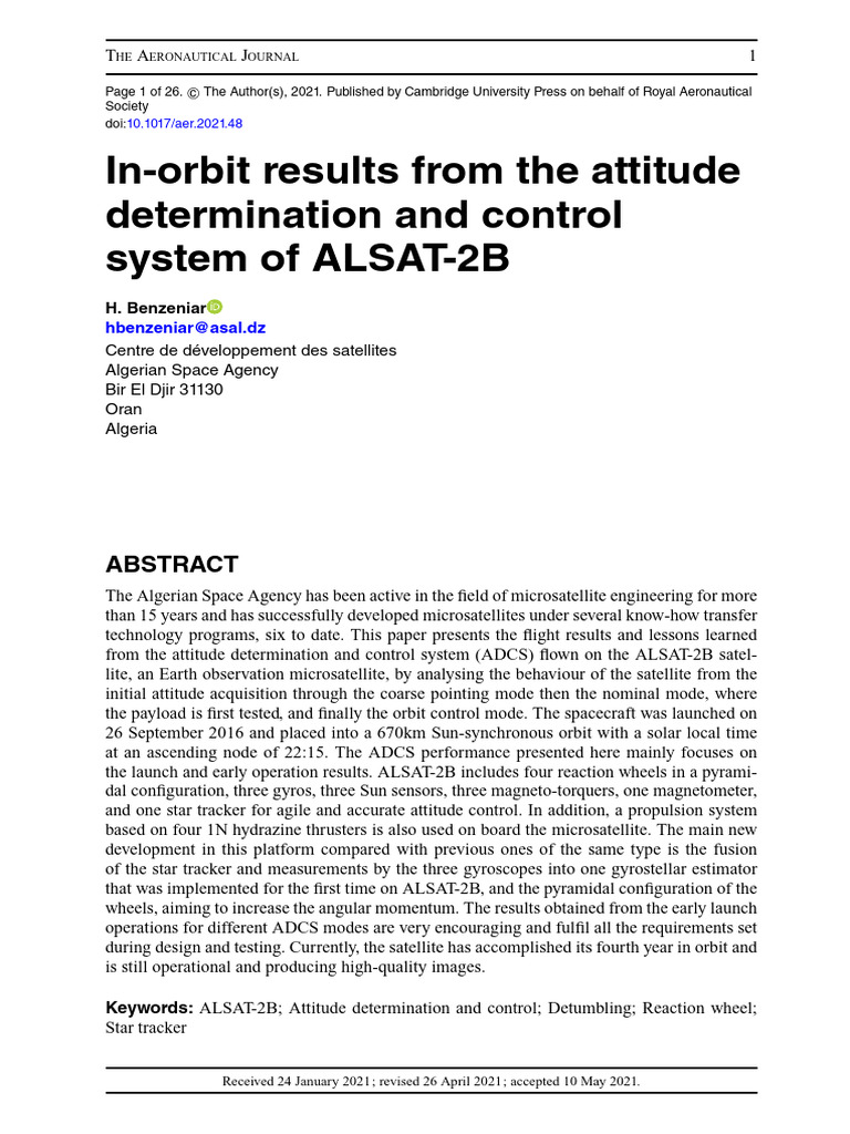 In-Orbit Results From ADCS of ALSAT-2B | PDF | Spacecraft Propulsion | Motion (Physics)
