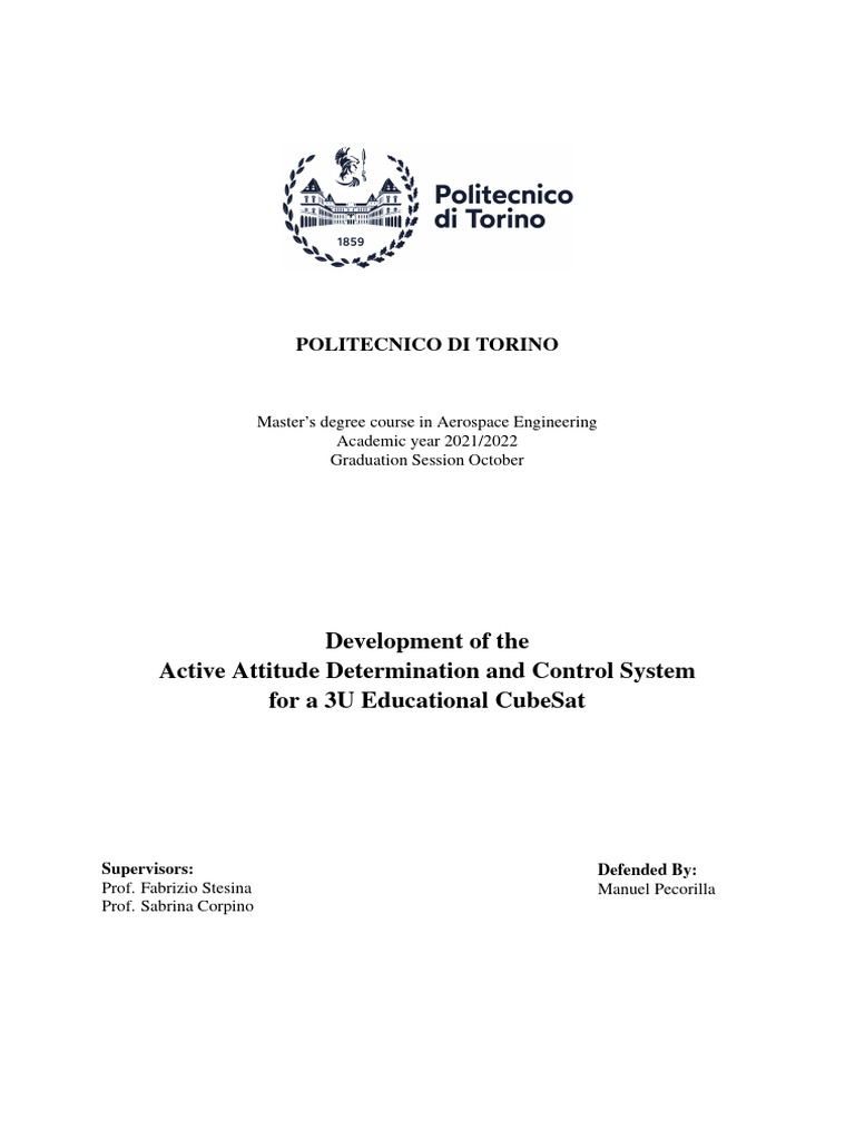 Thesis Development Of The Active Attitude Determination And Control System For A 3u Edu Cubesat