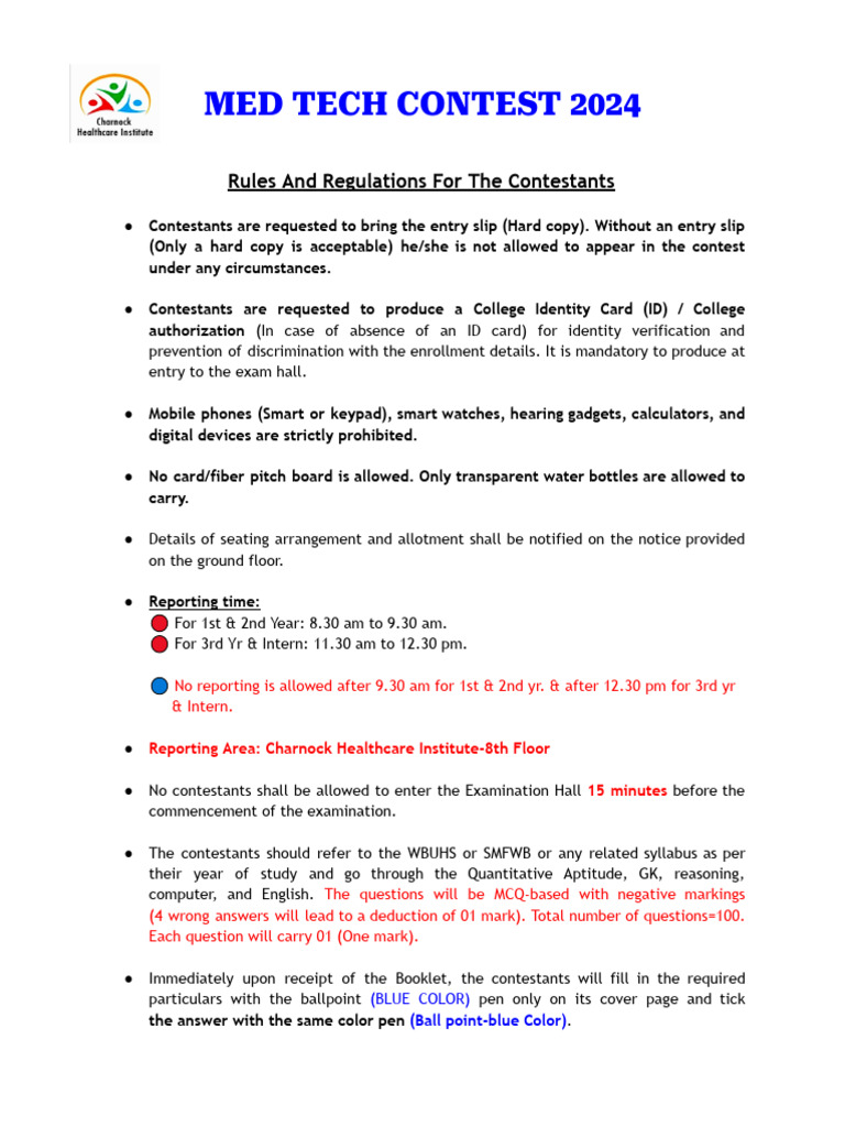 Med Tech Contest 2024 Rules & Guidelines | PDF