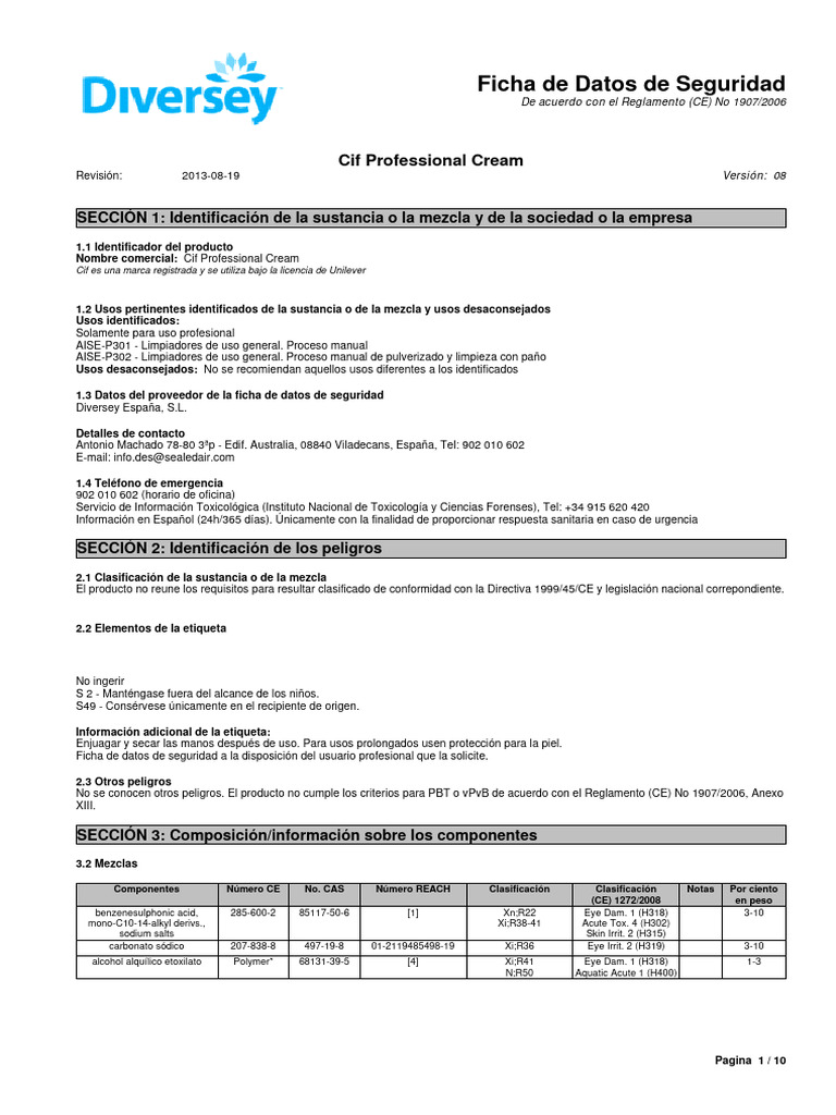 HDS Cif Tradiacional | PDF | Agua | Higiene Ocupacional