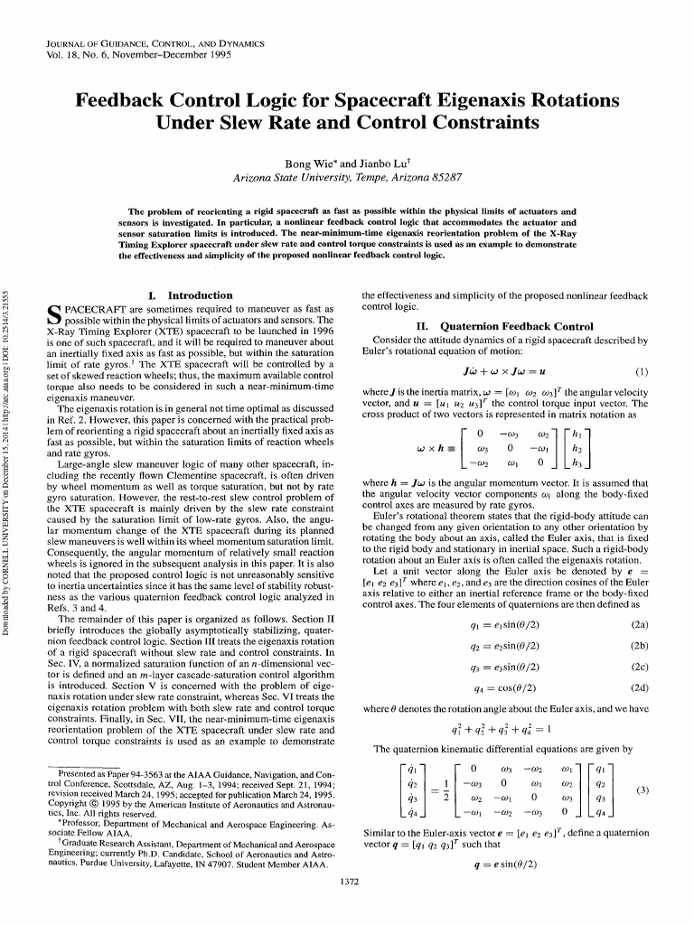Spacecraft Eigenaxis Control Logic | PDF | Rotation | Gyroscope