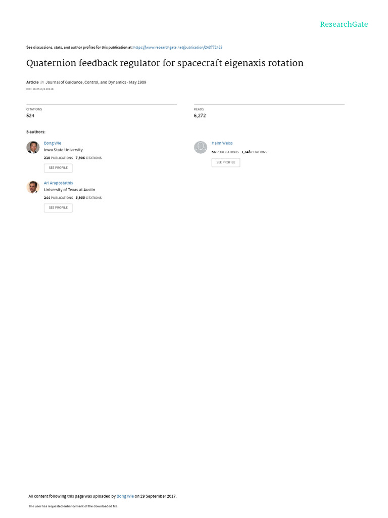 Quaternion Feedback for Spacecraft Control | PDF | Rotation | Euclidean ...