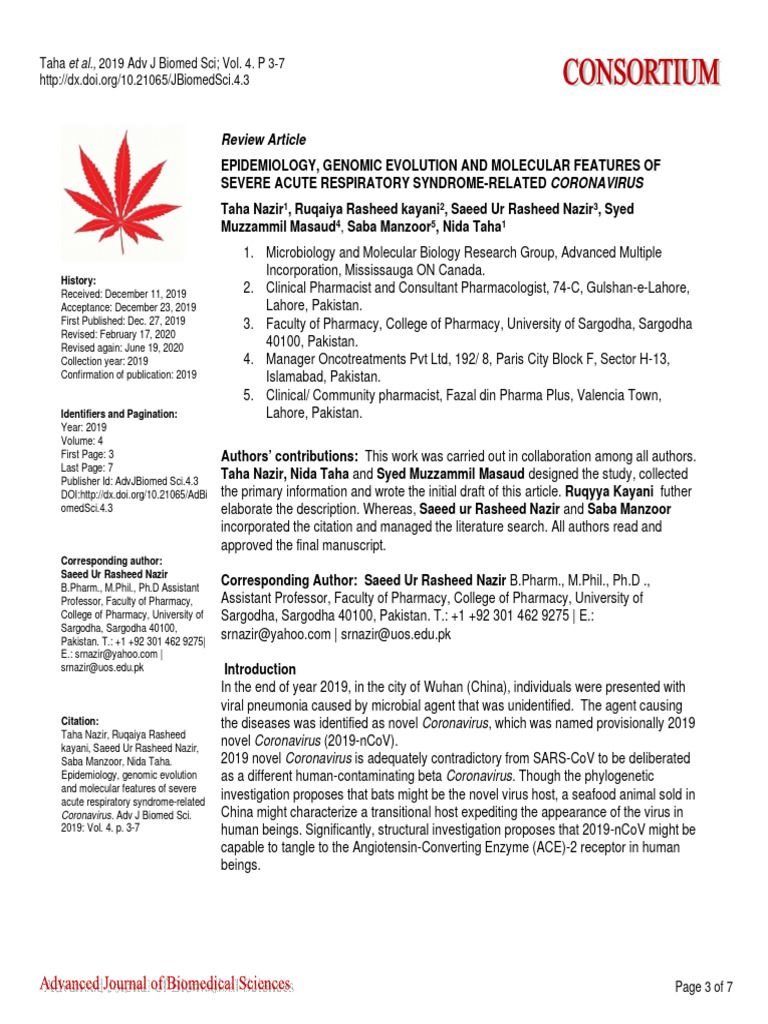 42 2019-40 - Adv J Biom Sci - Epidemiology, Genomic Evolution and ...