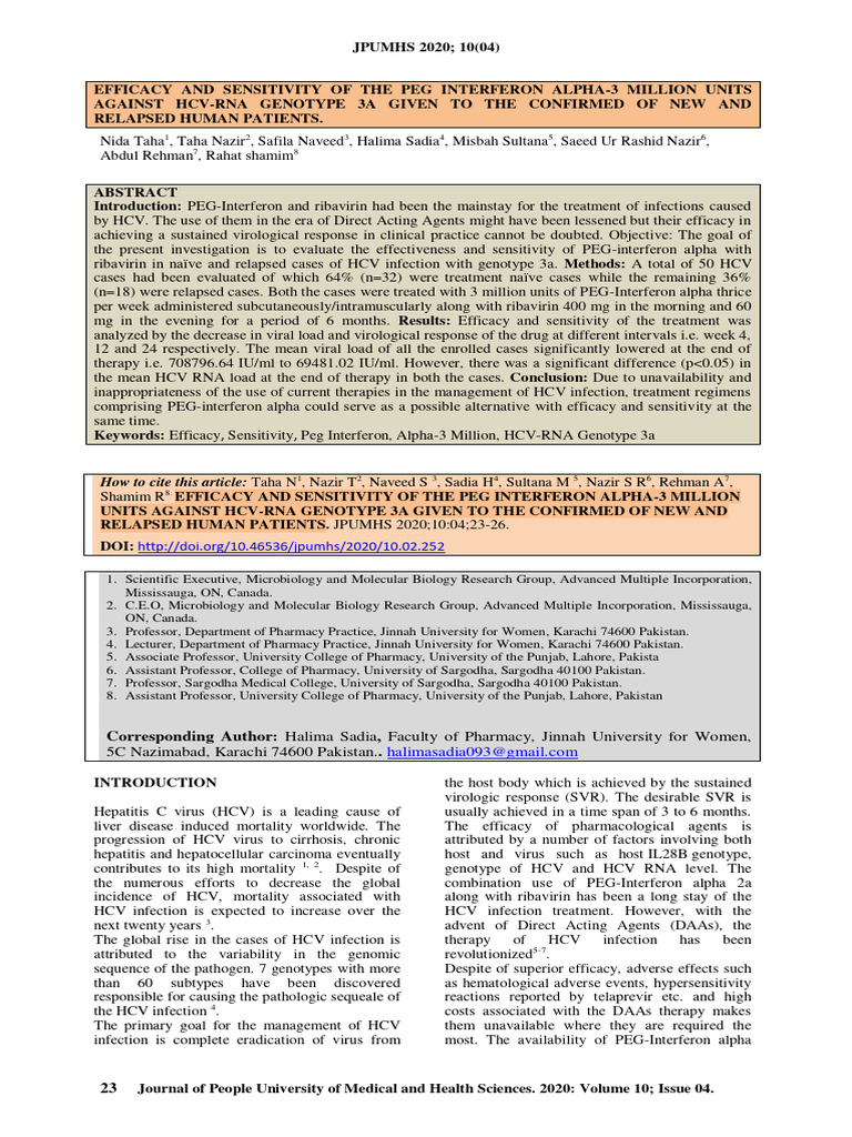 Efficacy of PEG-Interferon in HCV 3a | PDF | Interferon | Hepatitis C
