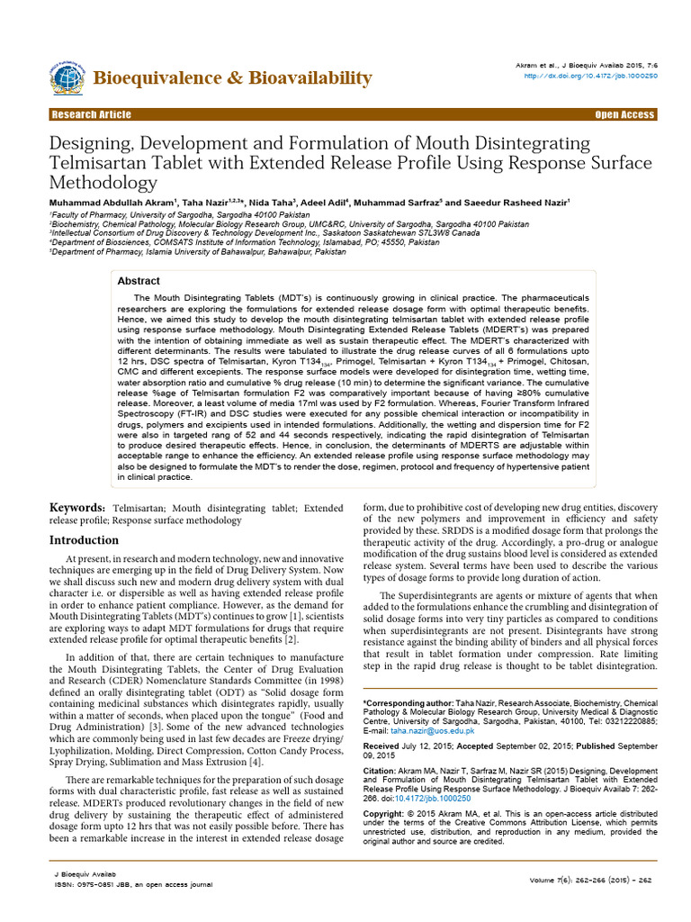 30 2015 30 JBB Telmisartan Tablet Designing Development and Formulation of Mouth | PDF | Tablet ...