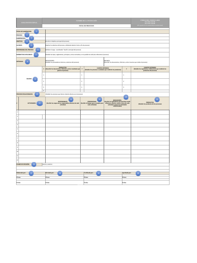 Plantilla de Ficha de Procesos | PDF