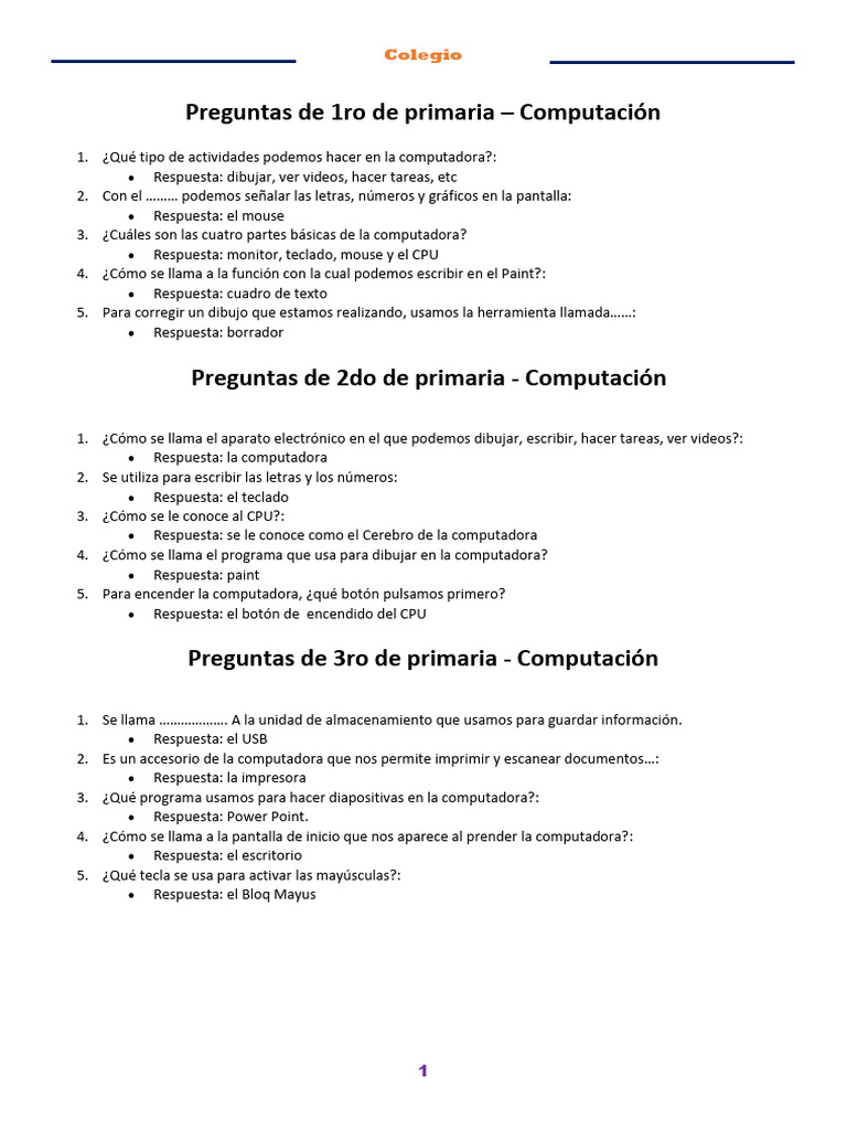 Preguntas de Computacion Primaria | PDF | Microsoft PowerPoint | Archivo de computadora