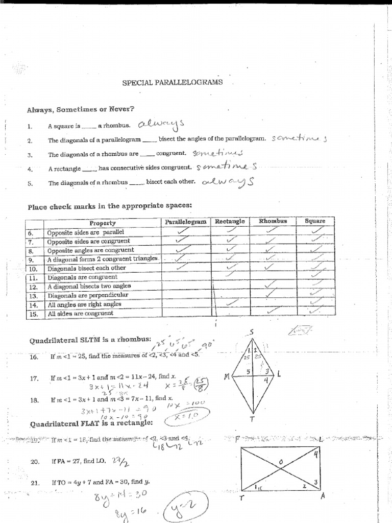 WS Special Parallelograms KEY | PDF