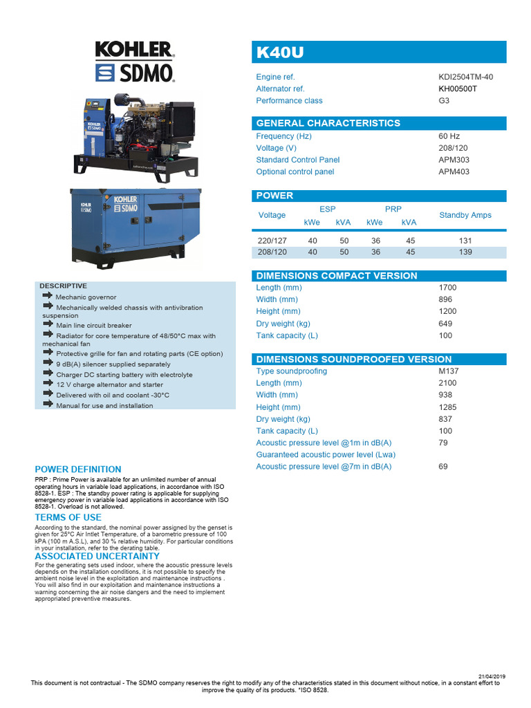 Generador K40U | PDF | Engines | Diesel Engine