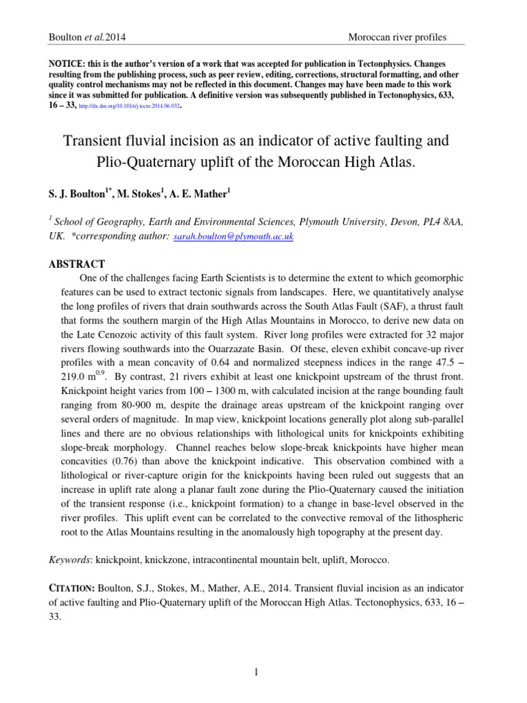 Transient Fluvial Incision As An Indicator of Active Faulting | PDF ...