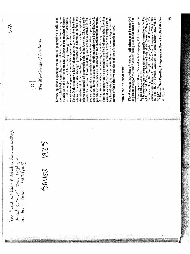 Text Sauer (1925) The morphology of landscape | PDF