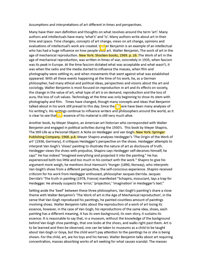 Assumptions and interpretations of art different in times and ...