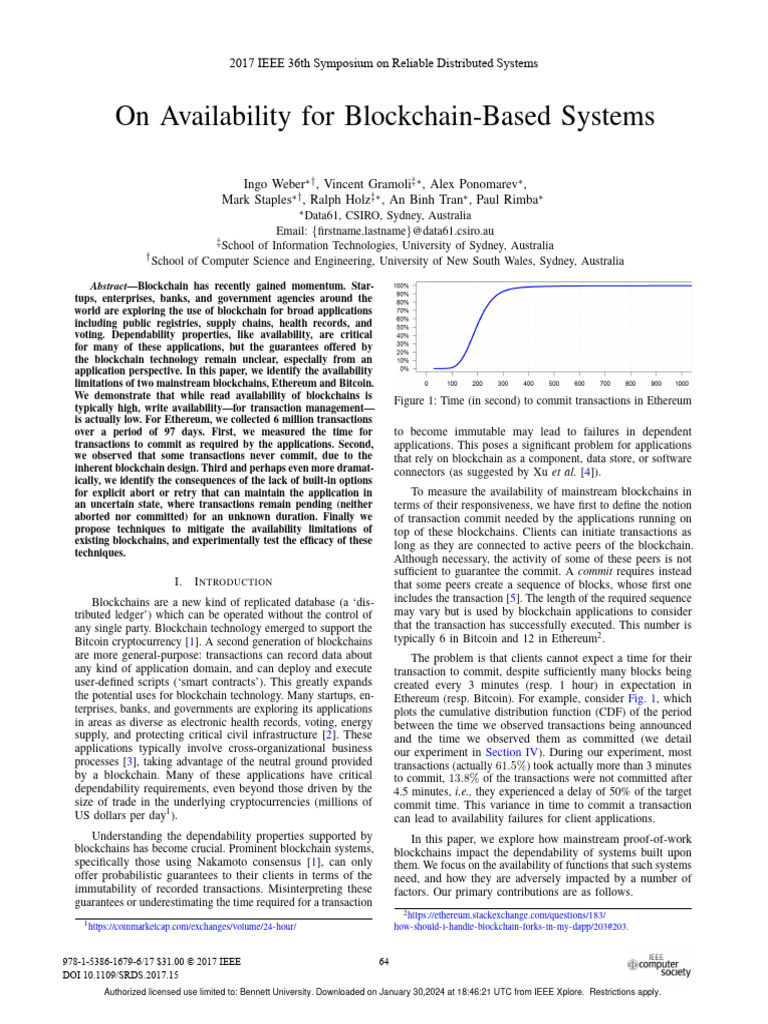 2017 On Availability For Blockchain-Based Systems | PDF | Cryptocurrency | Bitcoin