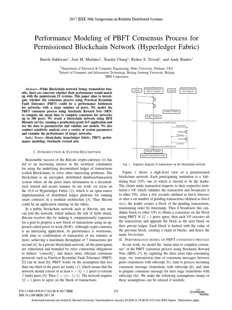 2017 Performance Modeling Of Pbft Consensus Process For Permissioned Blockchain Network