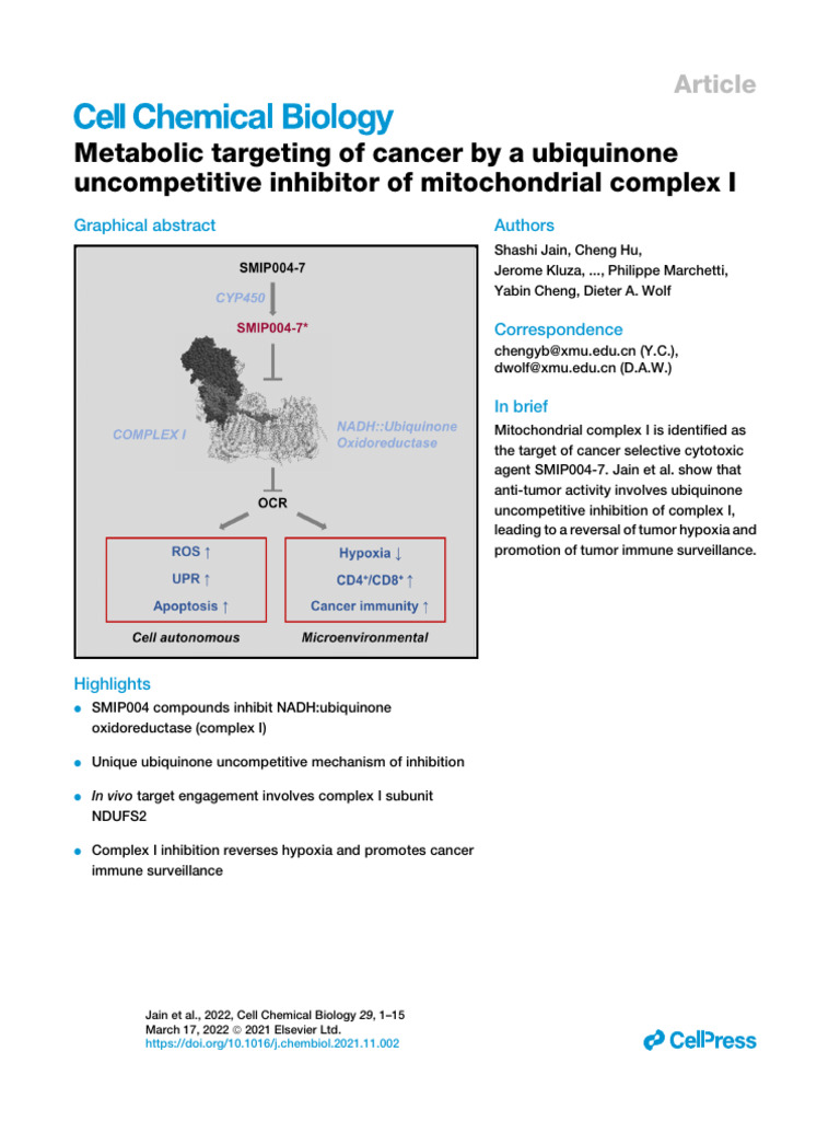 Metabolic Targeting of Cancer by a Ubiquinone Uncompetitive Inhibitor ...