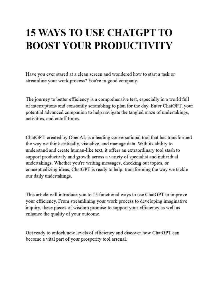 15 Ways To Use Chatgpt To Boost Your Productivity | PDF | Computer ...