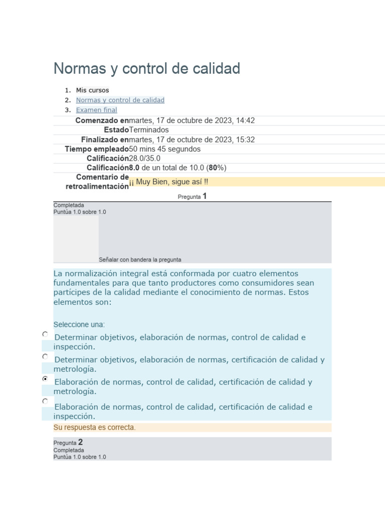 Normas y Control de Calidad Examen Final | PDF | Medición | Metrología