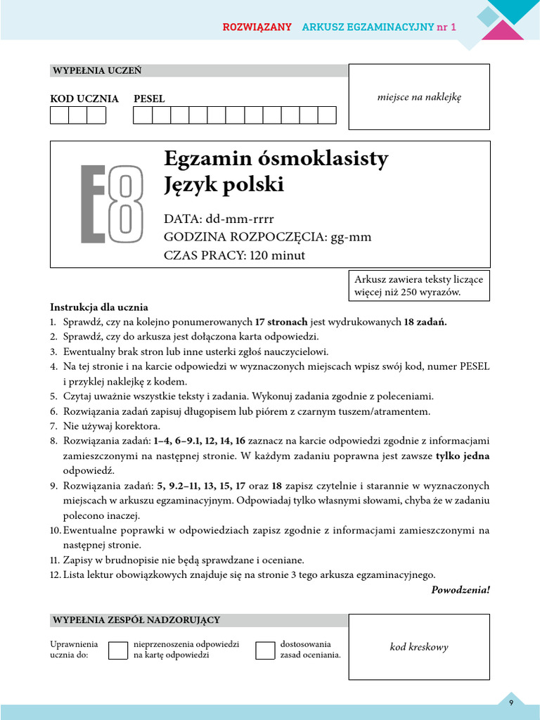 Rozwiązania Zadań - Język Polski, Arkusz | PDF