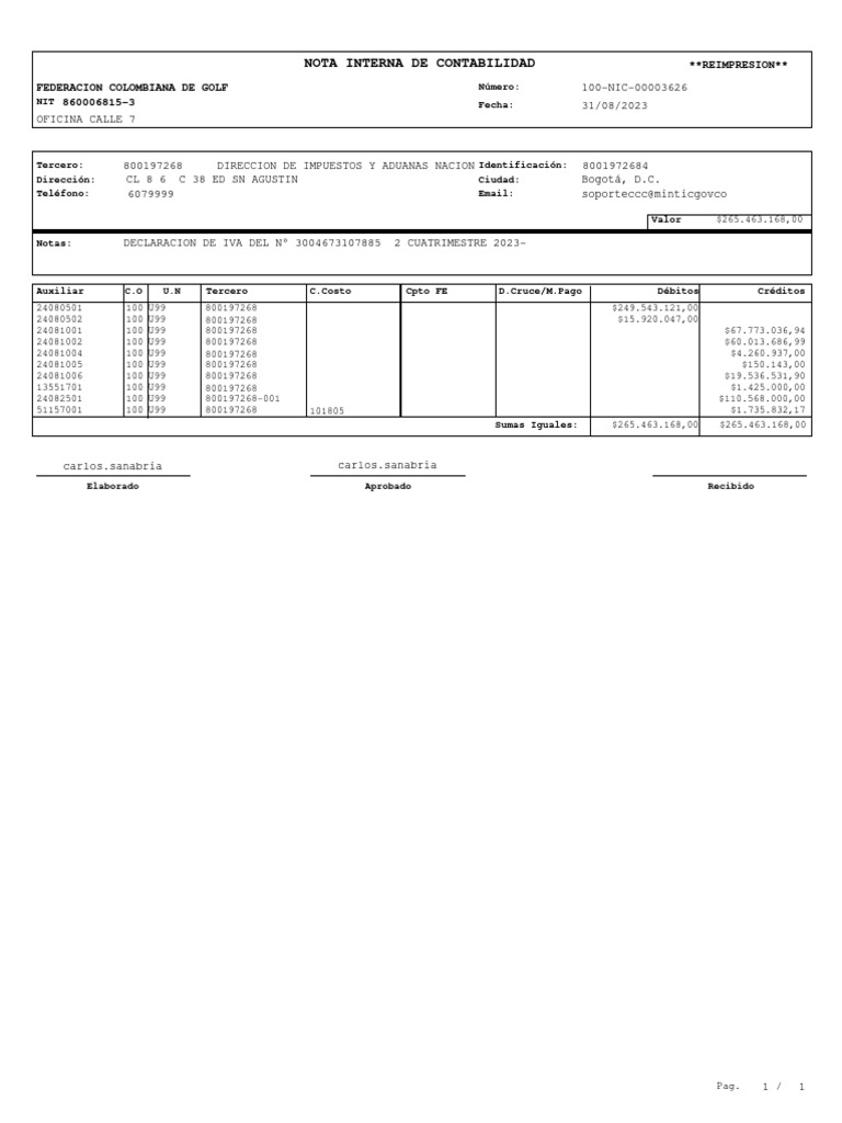 Nota Interna de Contabilidad: Reimpresion | Descargar gratis PDF ...