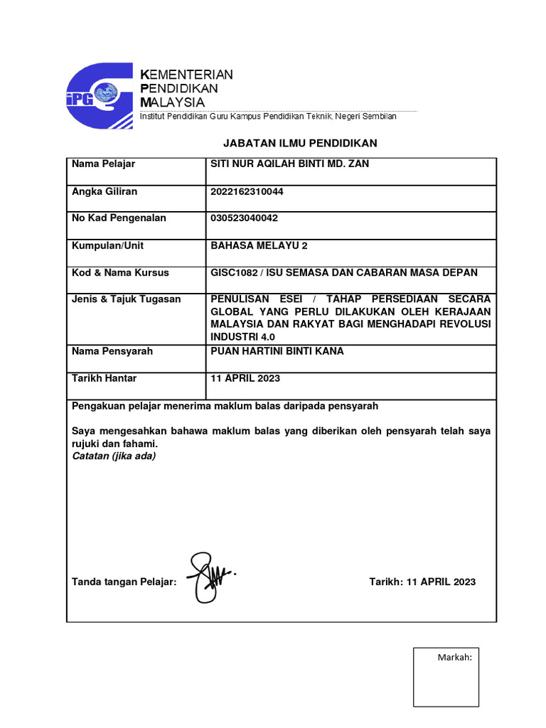 Penulisan (Gisc 1082 Isu Semasa Dan Cabaran Masa Depan) | PDF
