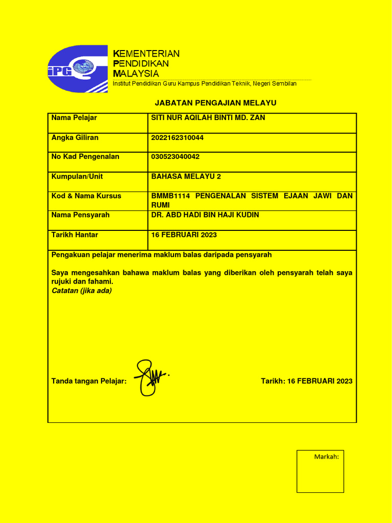Penulisan Esei 2 (BMMB 1114 Pengenalan Sistem Ejaan Jawi Dan Rumi) | PDF