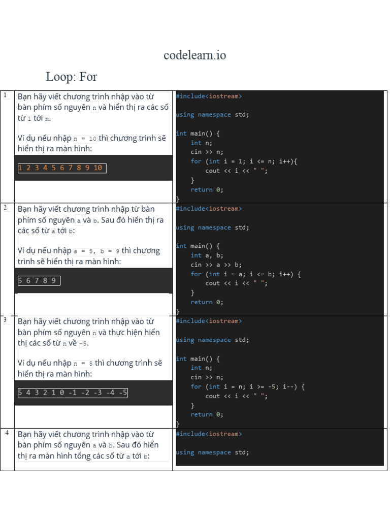 Codelearn - Io Loop: For: #Include Using Namespace Int Int For Int | PDF