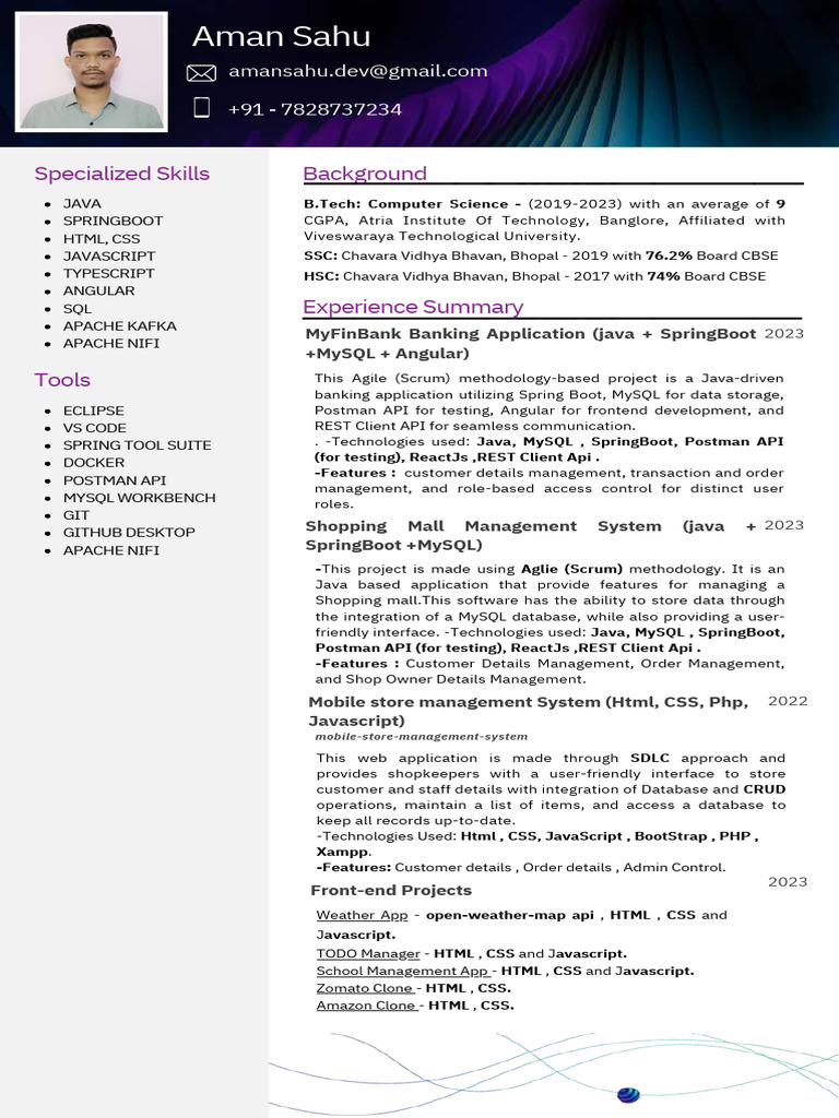 Aman Sahu Resume | PDF | Application Software | My Sql