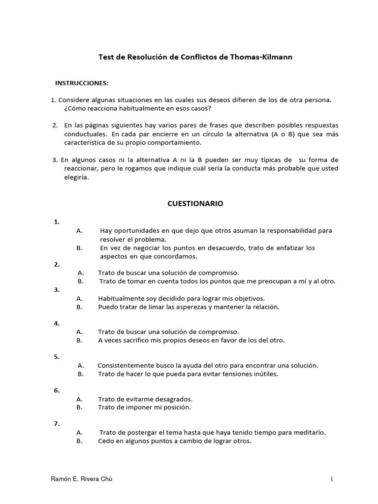 Test de Conflictos Thomas Kilmann | PDF | Negociación | Comportamiento