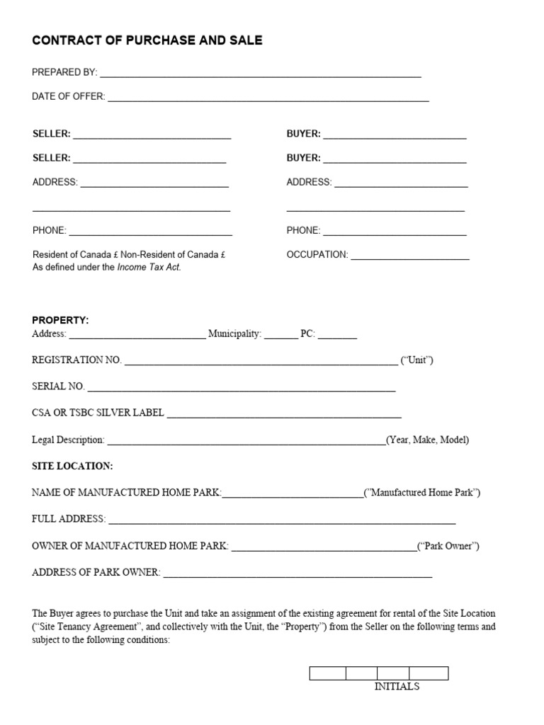 CONTRACT OF PURCHASE AND SALE | Download Free PDF | Conveyancing ...