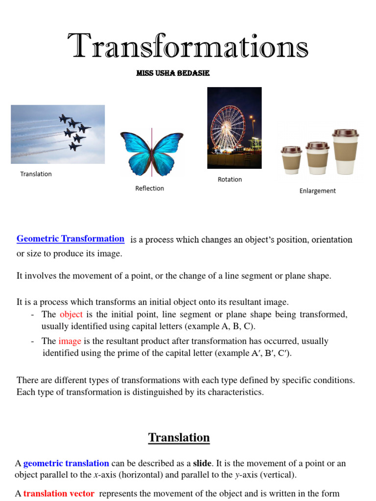 Mathematics Notes Transformation Pdf Cartesian Coordinate System Euclidean Vector