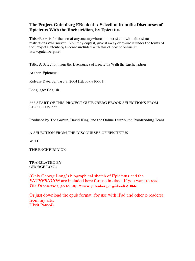 A Selection From The Discourses of Epictetus With The Encheiridion ...